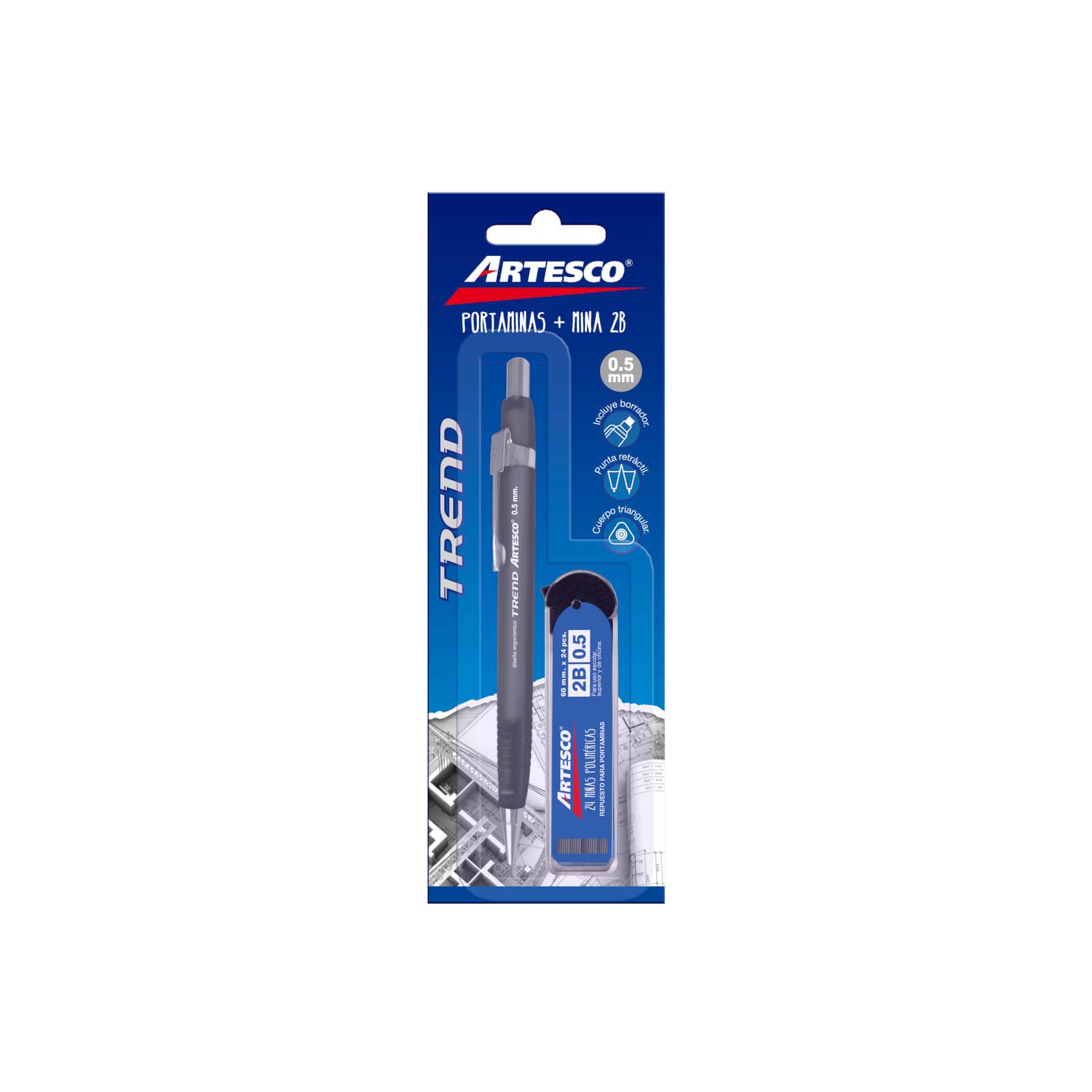 PORTAMINAS (0.5) + MINAS 2B TREND 601 BL – Papeleria CCC